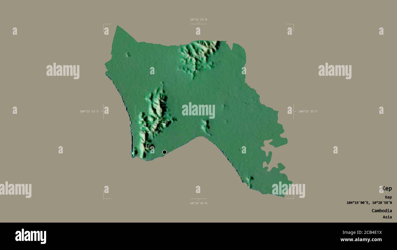 Area of Kep, province of Cambodia, isolated on a solid background in a ...