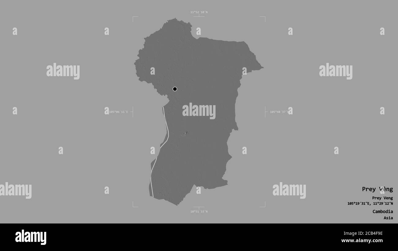 Area of Prey Vêng, province of Cambodia, isolated on a solid background ...