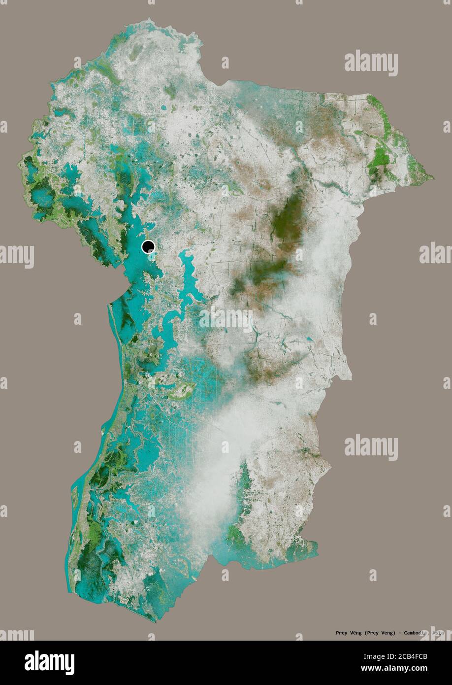 Shape of Prey Vêng, province of Cambodia, with its capital isolated on ...