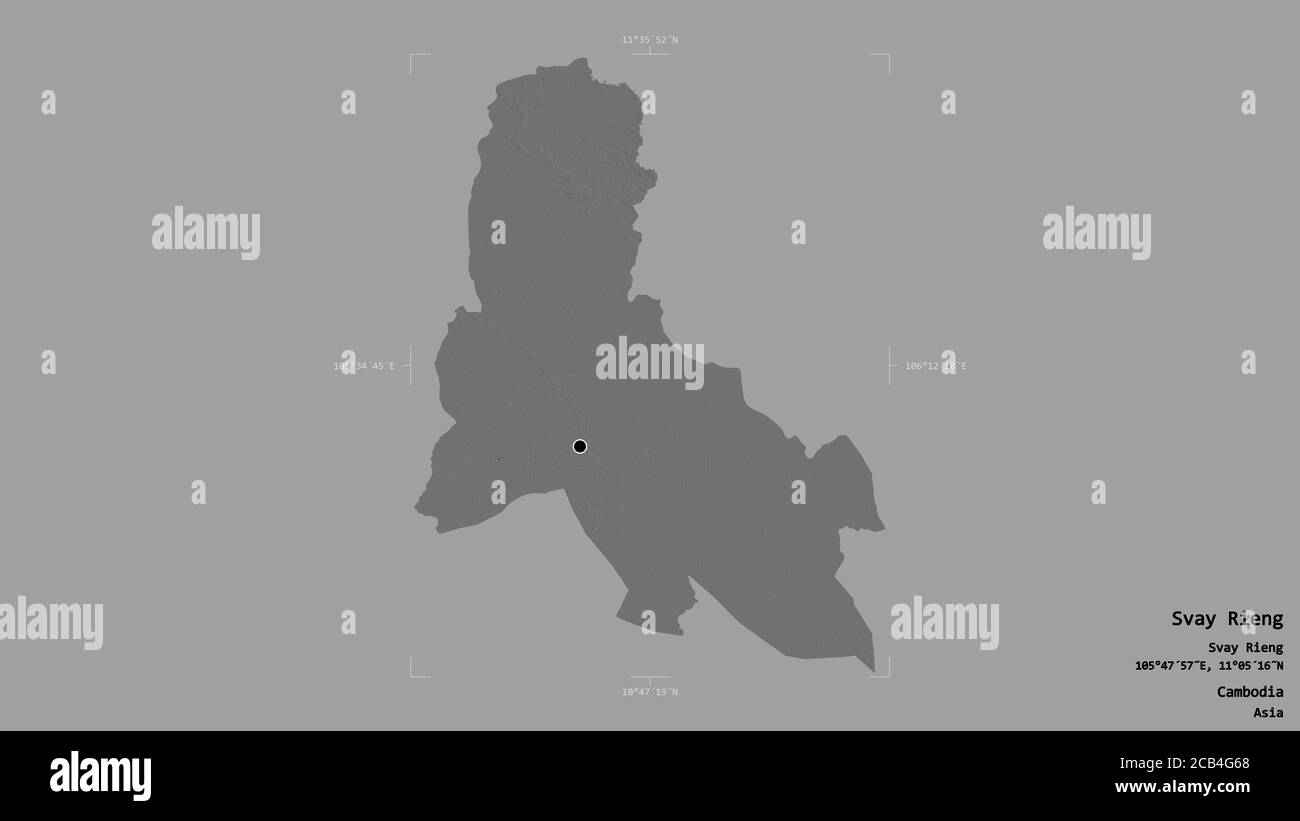 Area of Svay Rieng, province of Cambodia, isolated on a solid ...