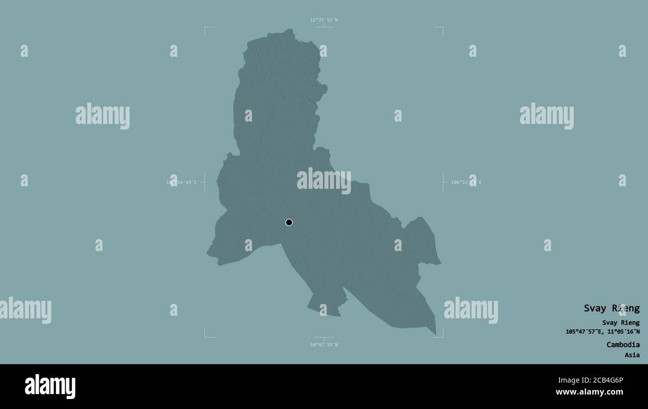 Area of Svay Rieng, province of Cambodia, isolated on a solid ...