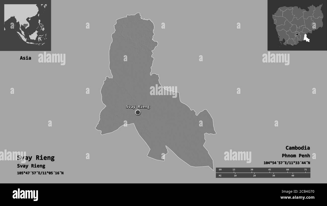 Shape of Svay Rieng, province of Cambodia, and its capital. Distance ...