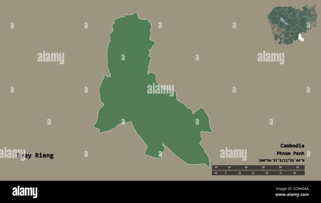Shape of Svay Rieng, province of Cambodia, with its capital isolated on ...