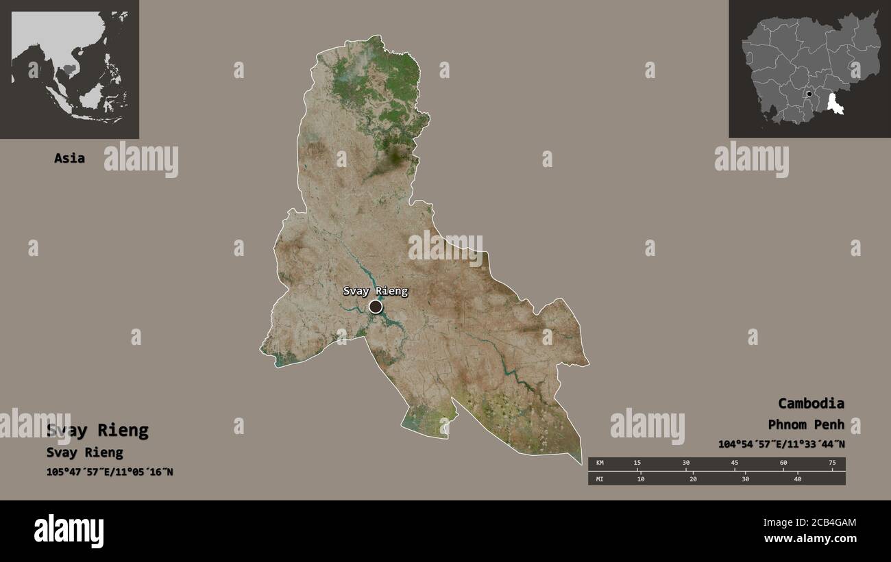 Shape of Svay Rieng, province of Cambodia, and its capital. Distance ...