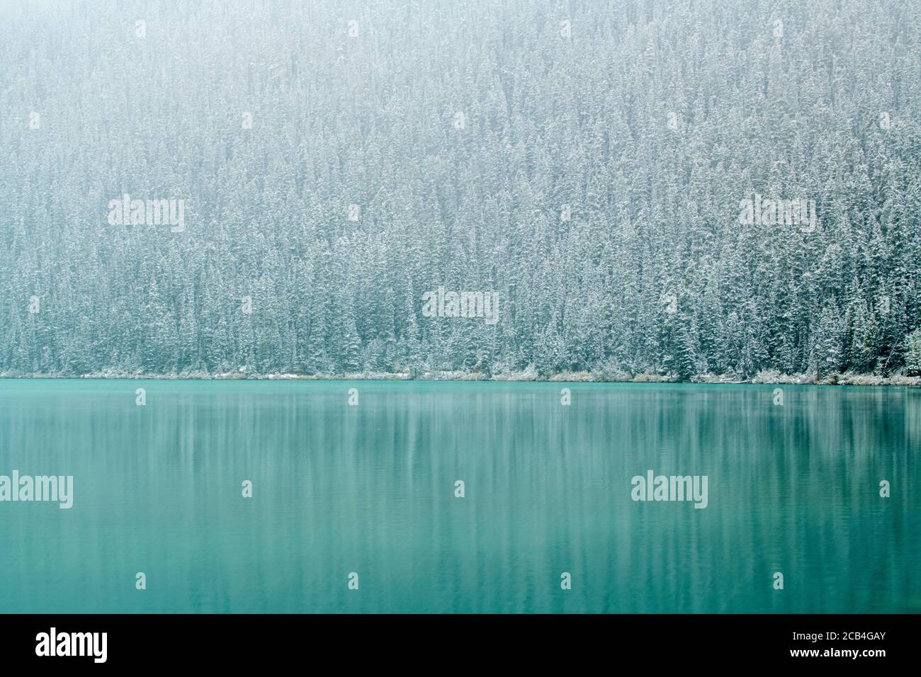 Lake Louise in a late summer freak snowstorm, Banff National Park ...
