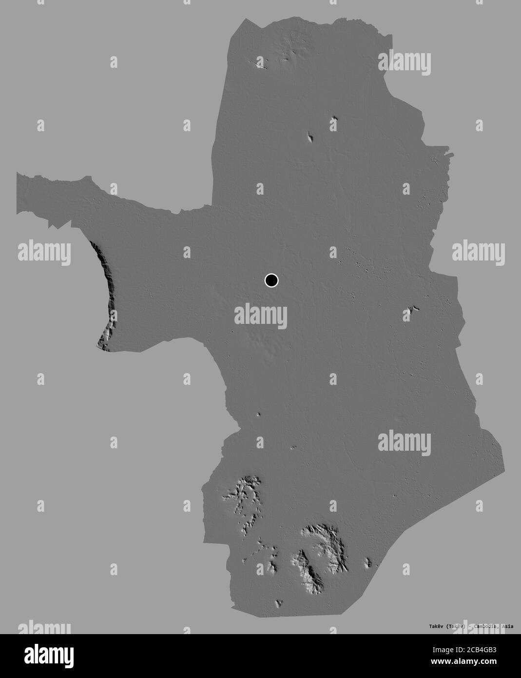 Shape of Takêv, province of Cambodia, with its capital isolated on a ...