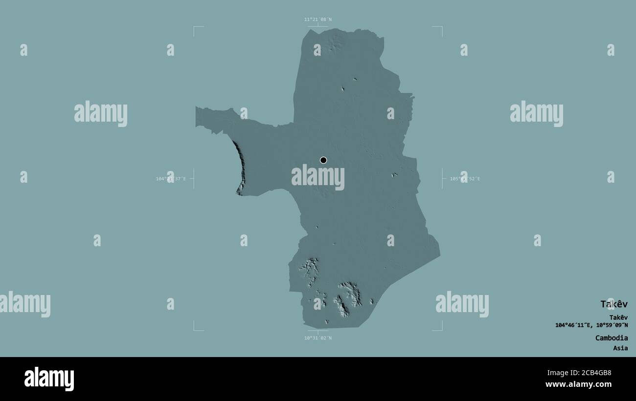 Area of Takêv, province of Cambodia, isolated on a solid background in ...