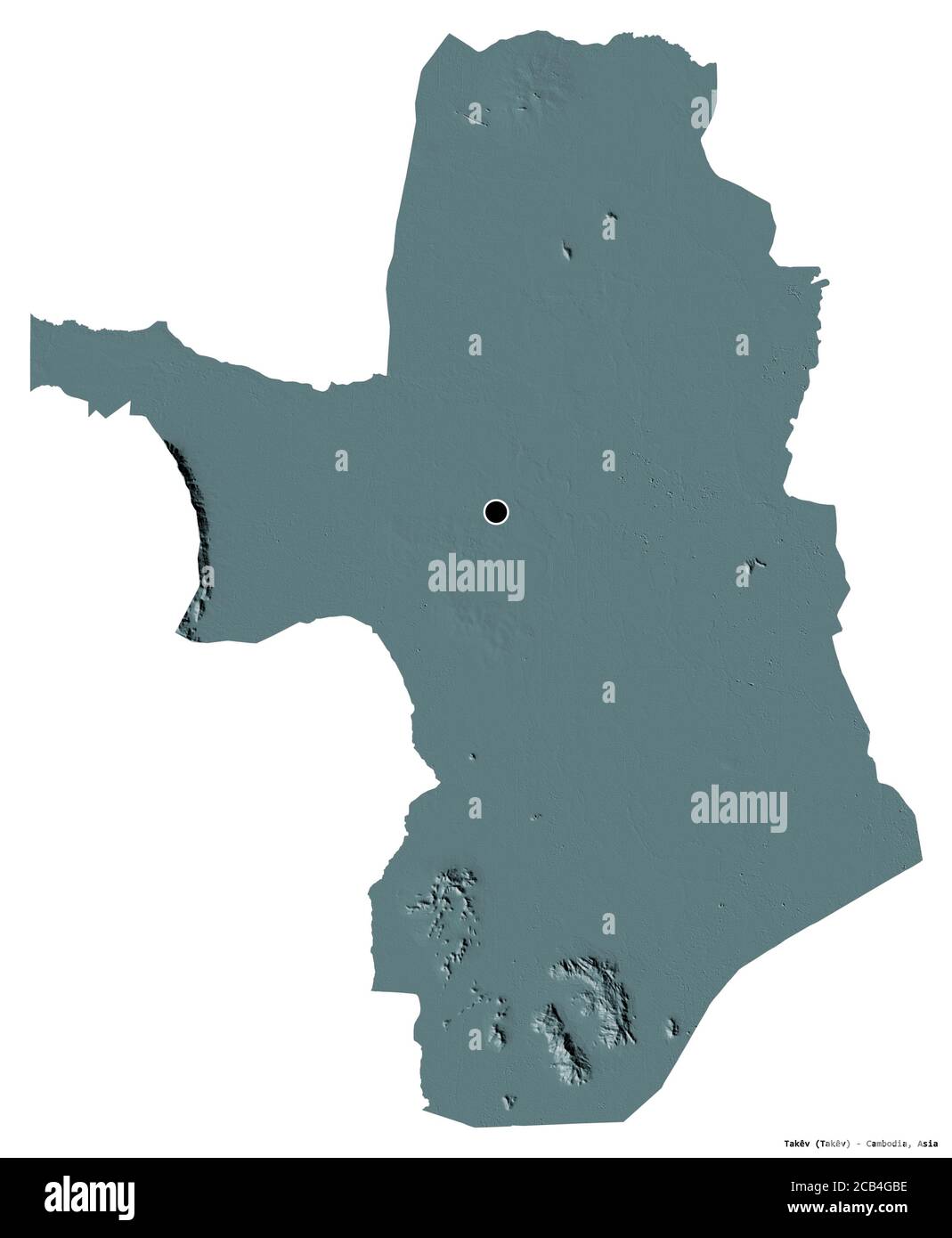 Shape of Takêv, province of Cambodia, with its capital isolated on ...
