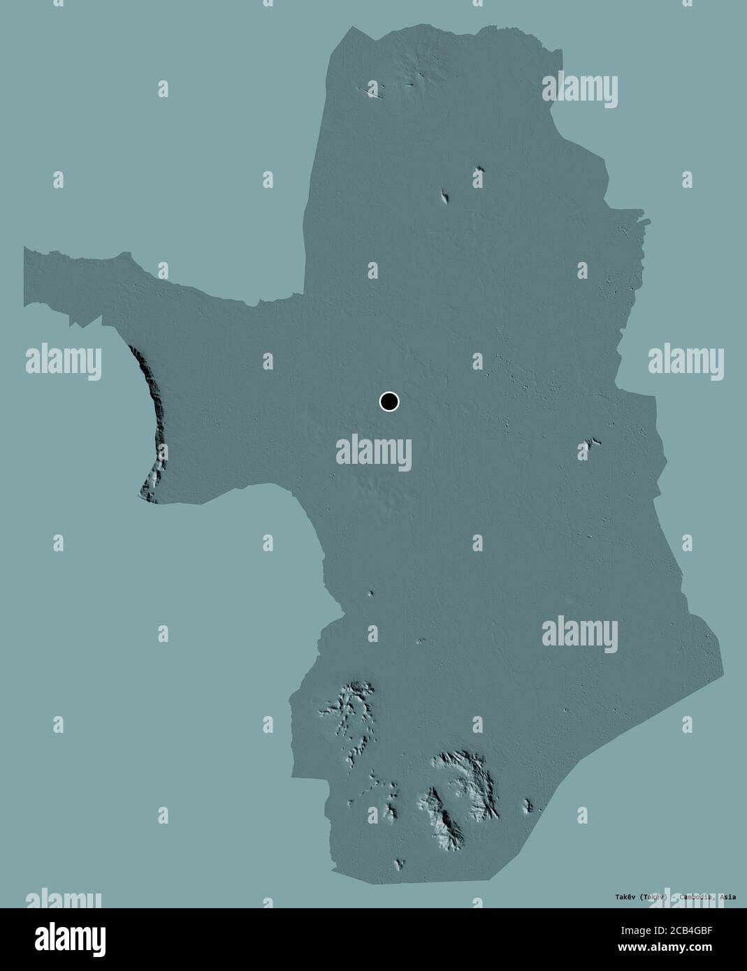 Shape of Takêv, province of Cambodia, with its capital isolated on a ...