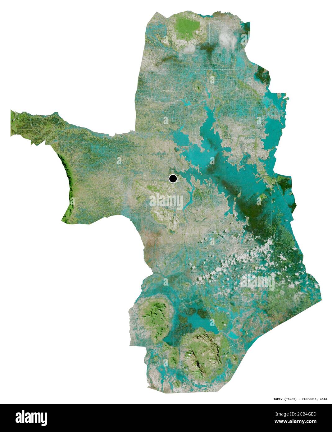 Shape of Takêv, province of Cambodia, with its capital isolated on ...