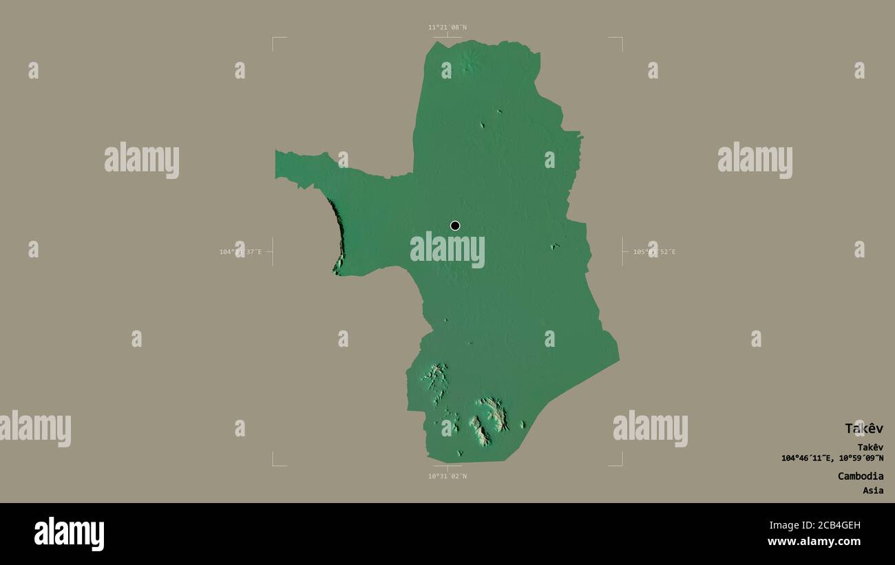 Area of Takêv, province of Cambodia, isolated on a solid background in ...