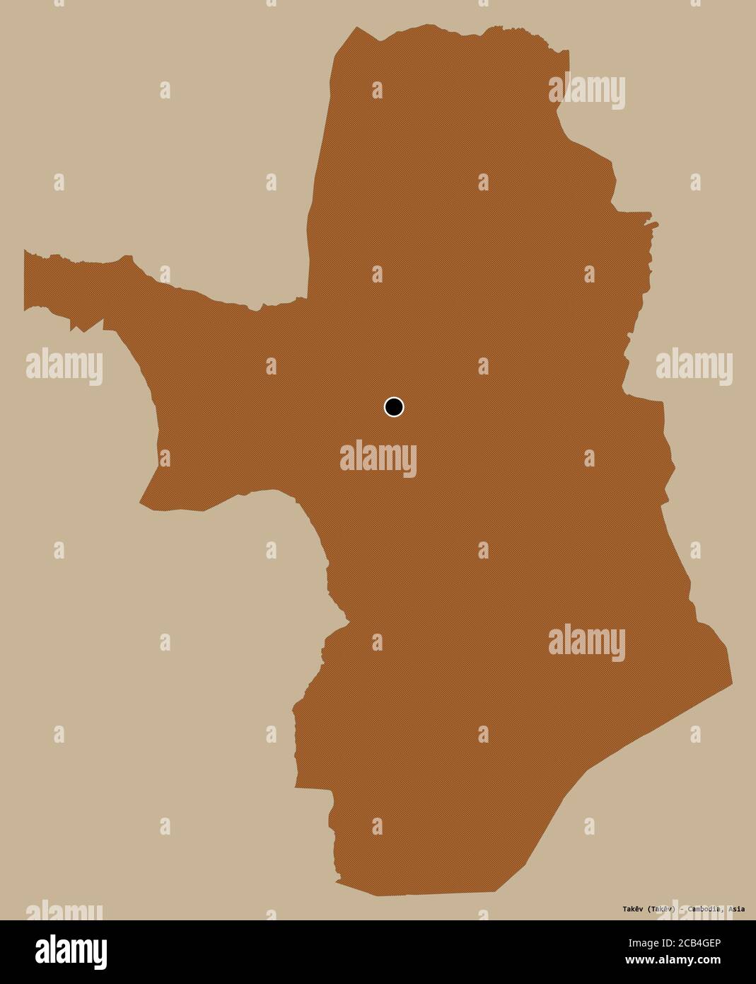 Shape of Takêv, province of Cambodia, with its capital isolated on a ...