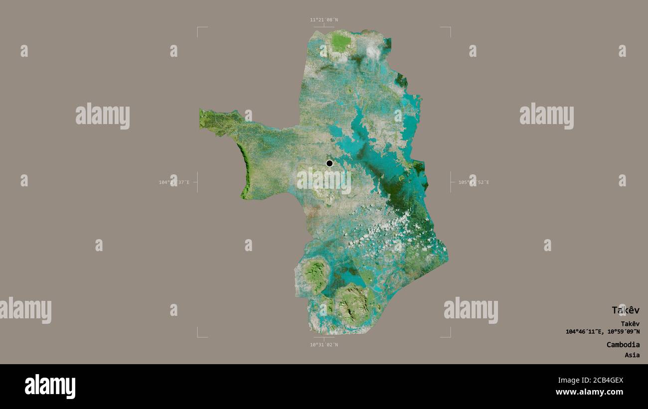 Area of Takêv, province of Cambodia, isolated on a solid background in ...