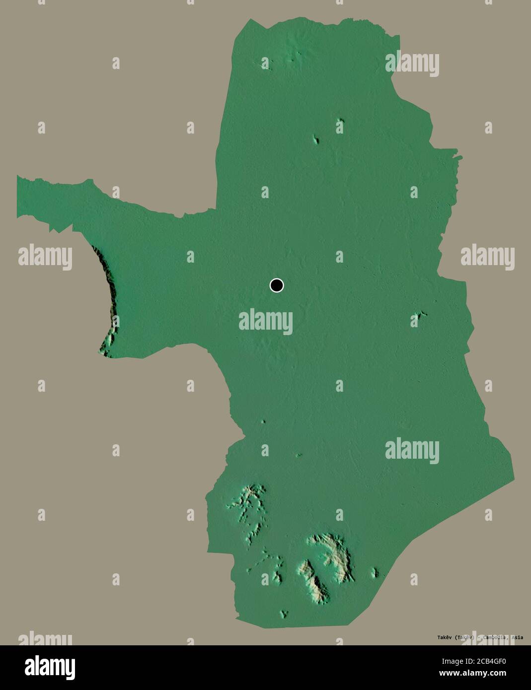 Shape of Takêv, province of Cambodia, with its capital isolated on a ...