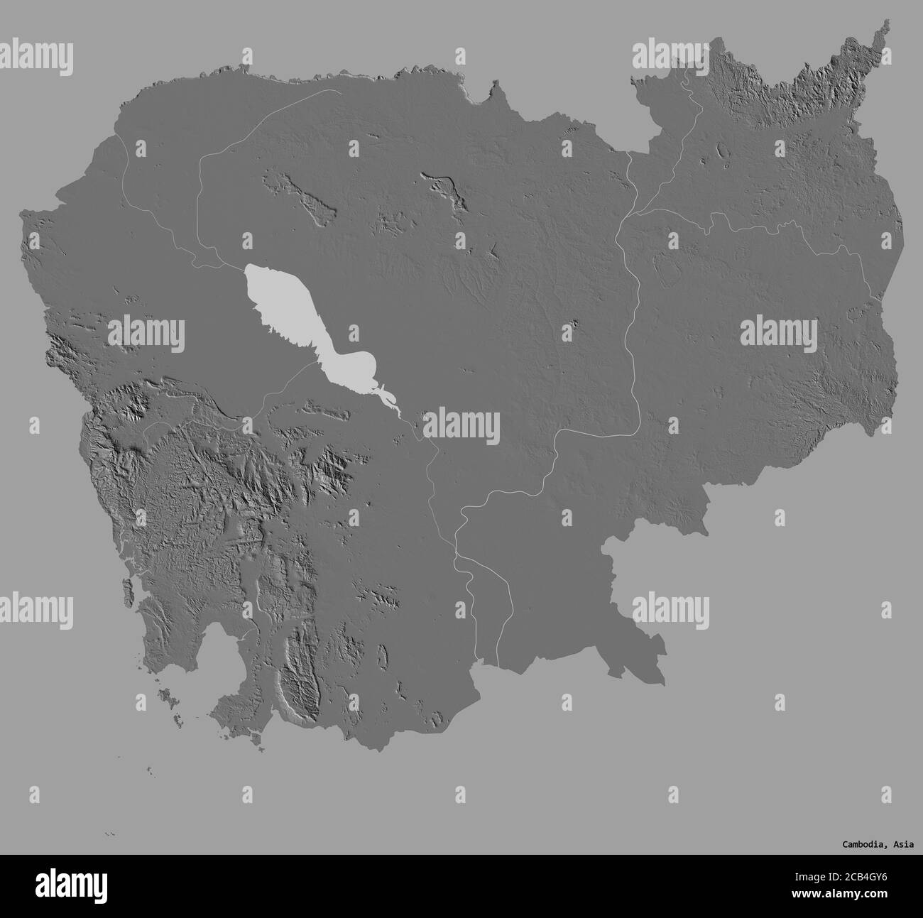 Shape of Cambodia with its capital isolated on a solid color background ...