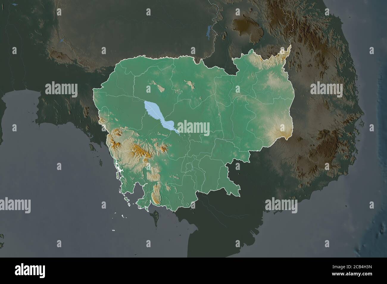 Shape of Cambodia separated by the desaturation of neighboring areas ...