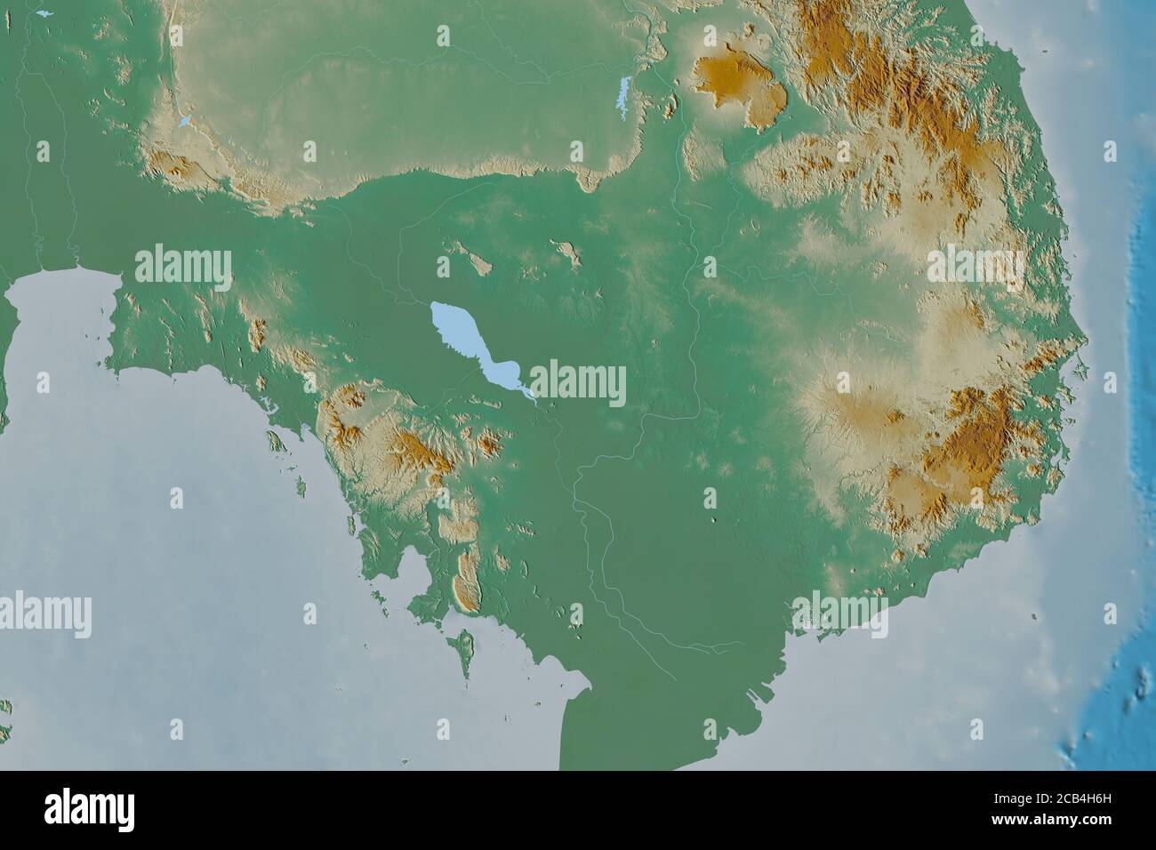 Extended area of Cambodia. Topographic relief map. 3D rendering Stock Photo - Alamy