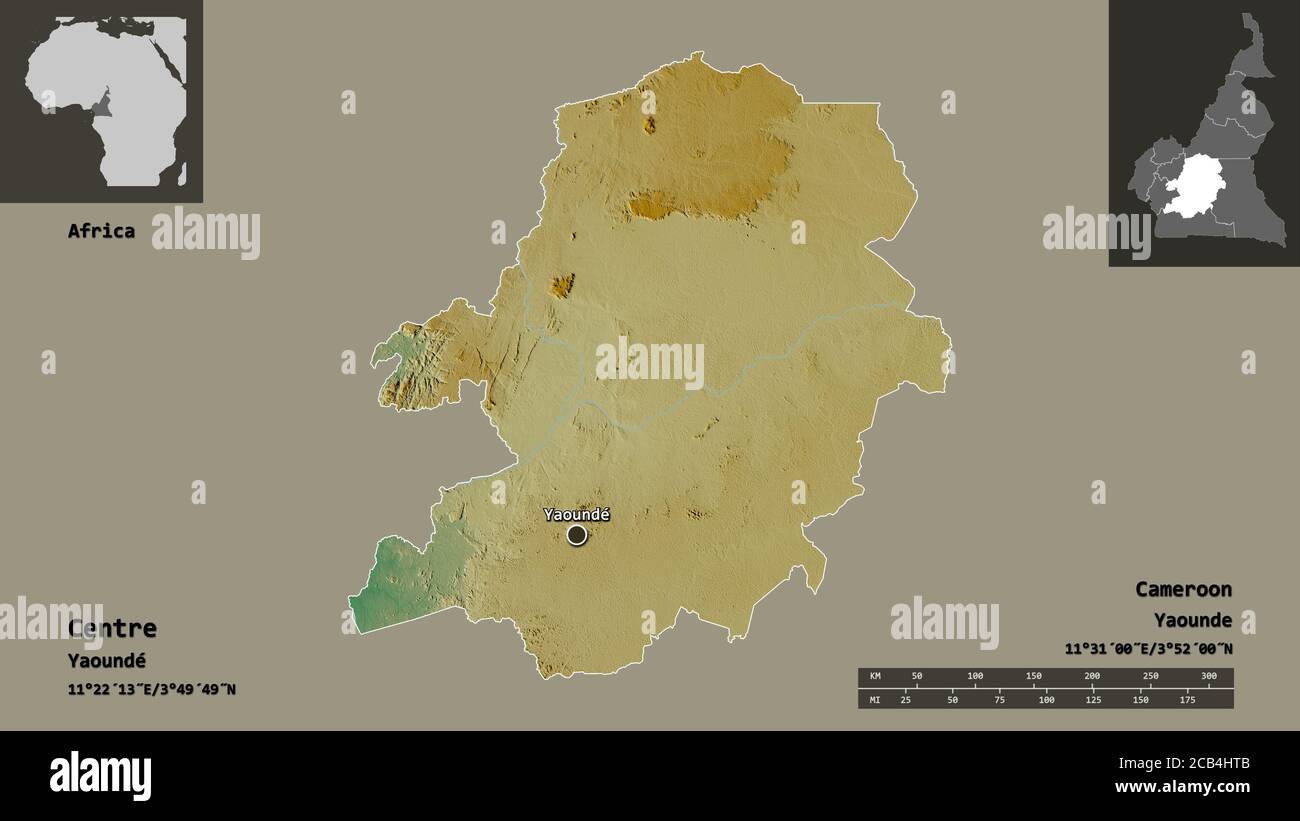 Shape of Centre, region of Cameroon, and its capital. Distance scale ...
