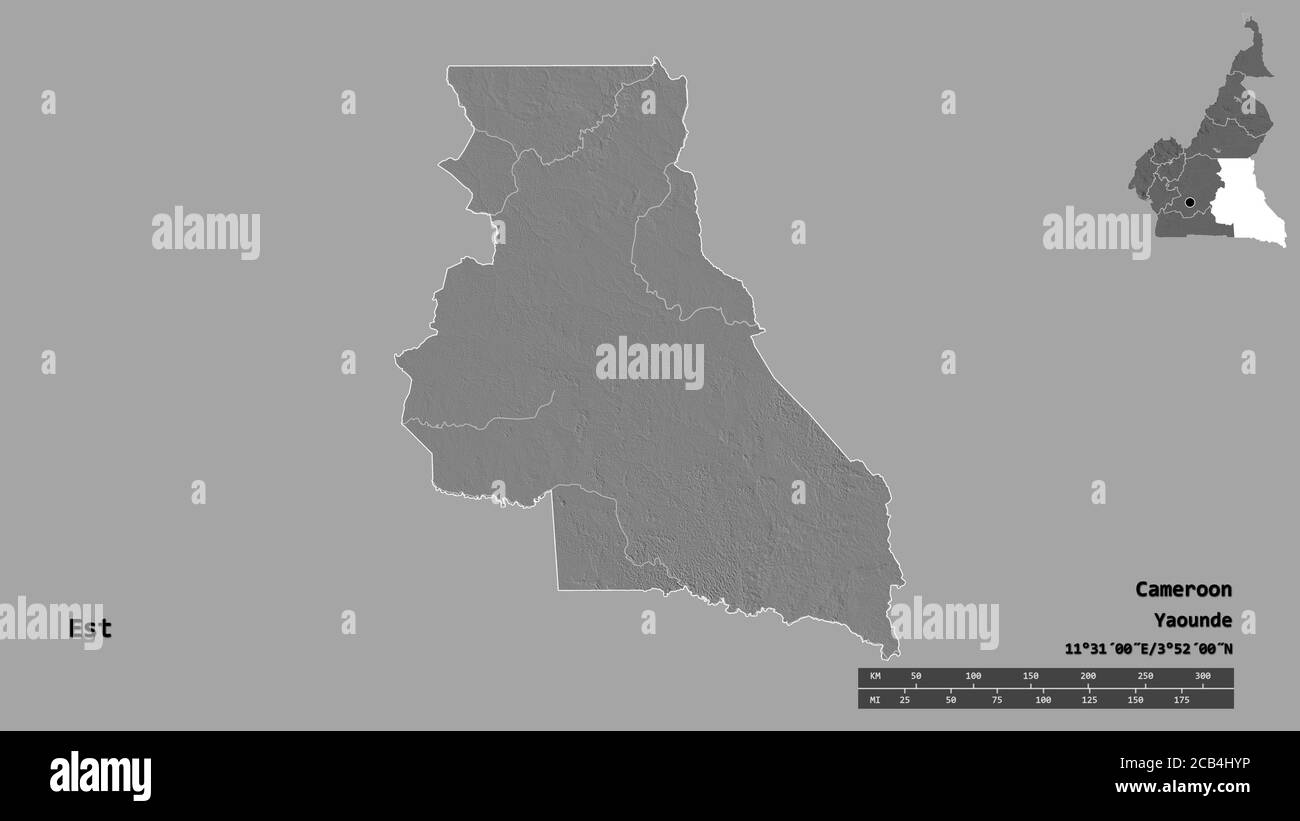 Shape of Est, region of Cameroon, with its capital isolated on solid ...