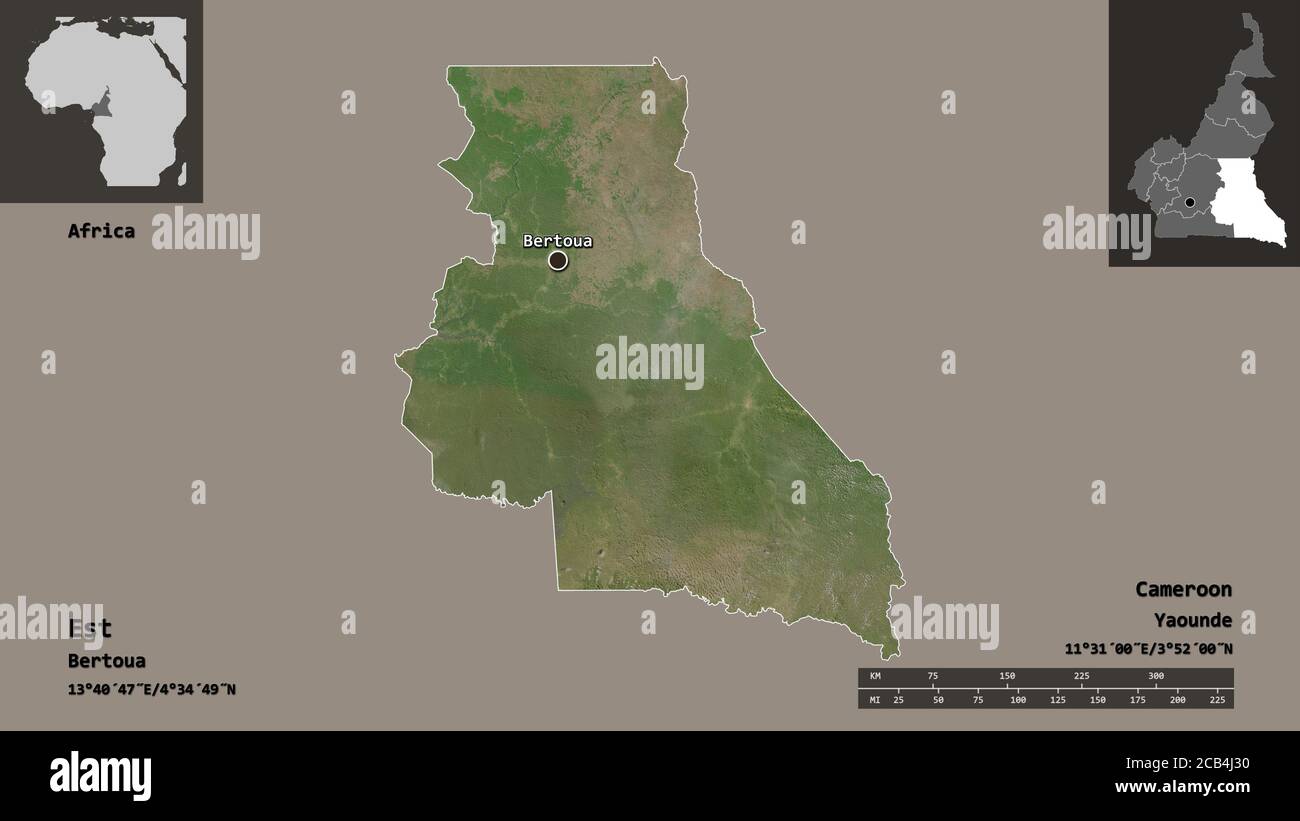 Shape of Est, region of Cameroon, and its capital. Distance scale ...