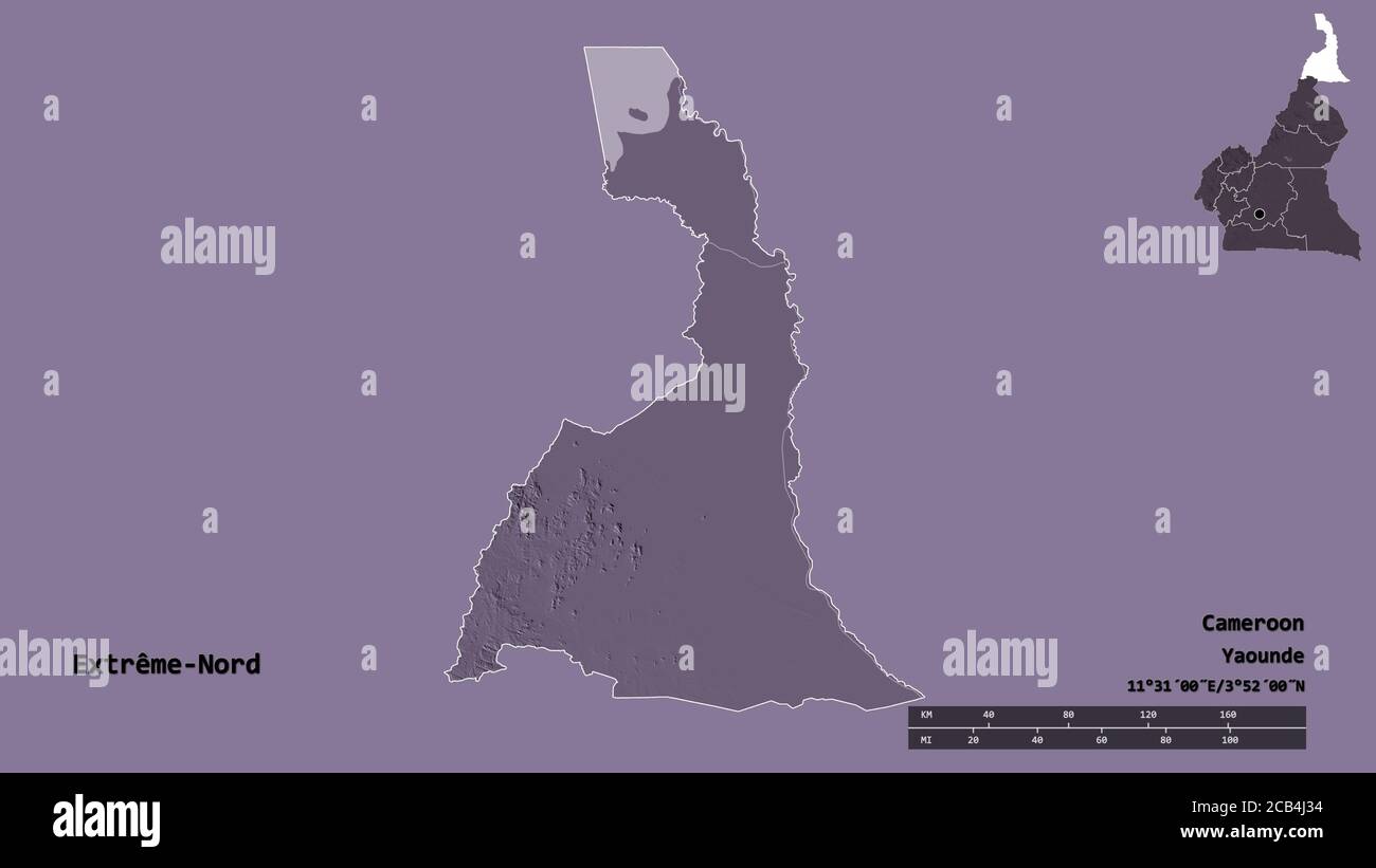 Shape of Extrême-Nord, region of Cameroon, with its capital isolated on ...