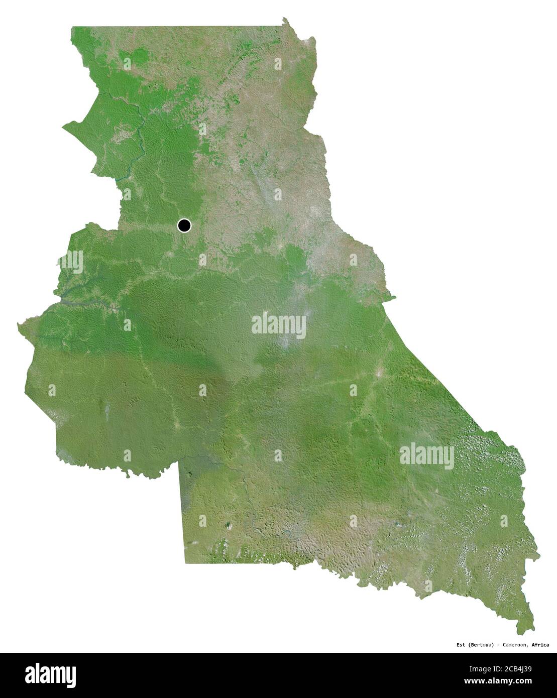 Shape of Est, region of Cameroon, with its capital isolated on white ...
