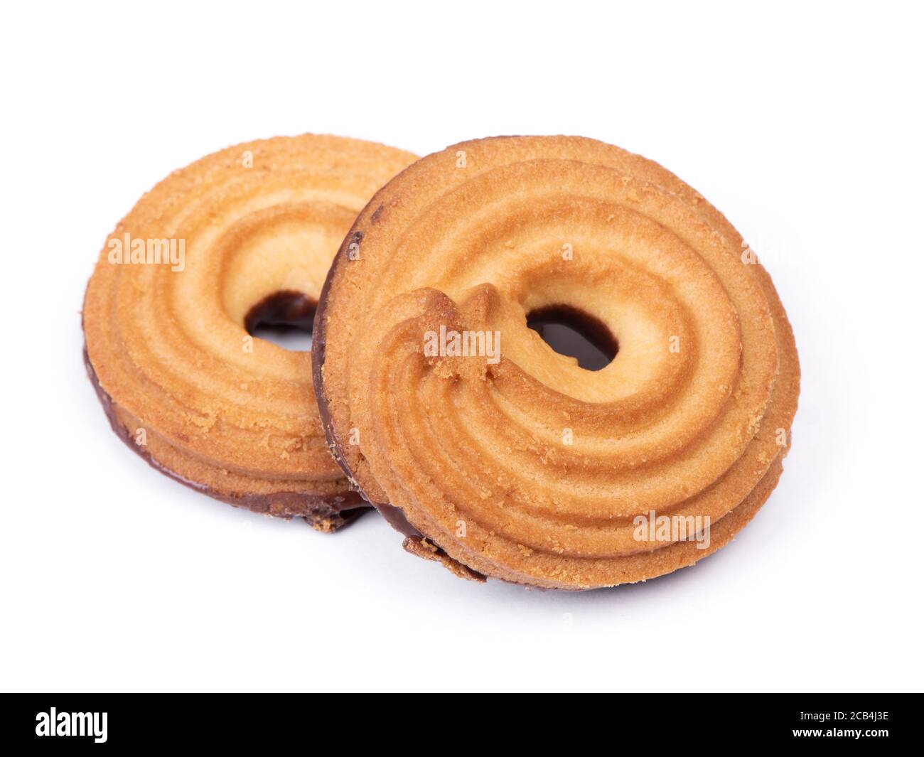 Heap of butter ring cookies with chocolate glaze on the back side ...