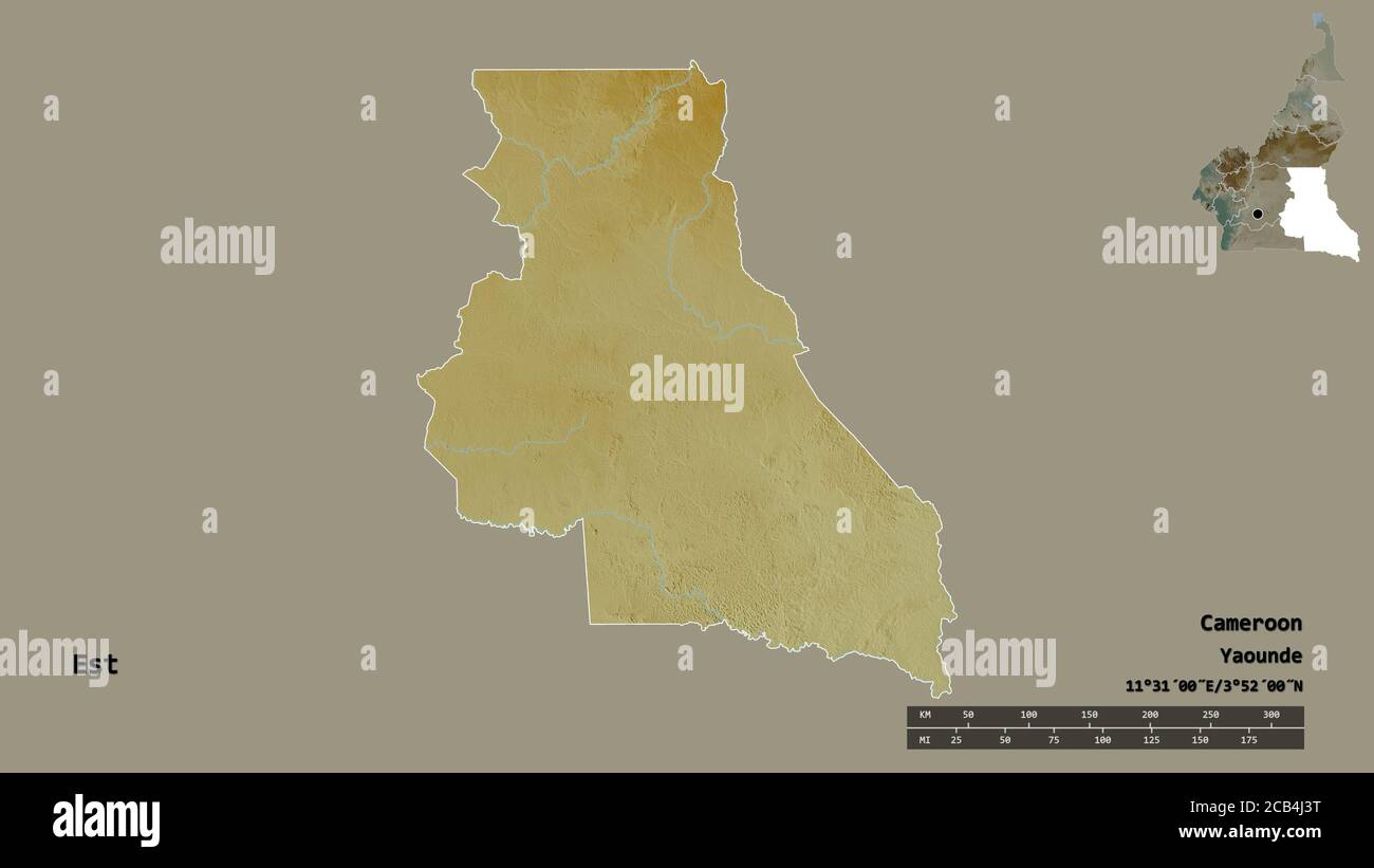Shape of Est, region of Cameroon, with its capital isolated on solid ...