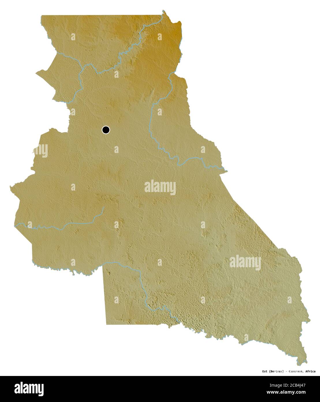 Shape of Est, region of Cameroon, with its capital isolated on white ...