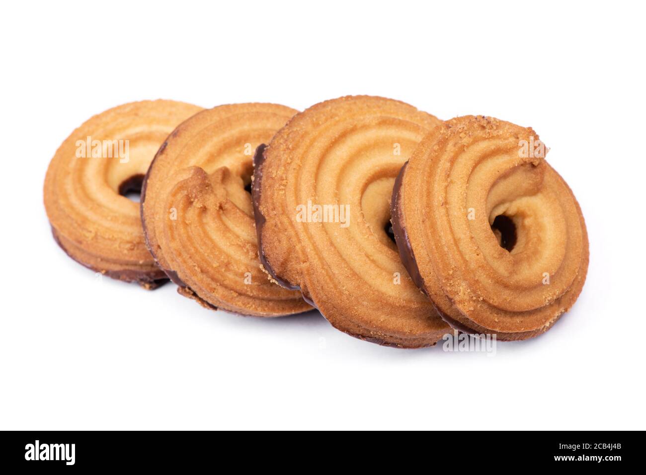 Heap of butter ring cookies with chocolate glaze on the back side ...