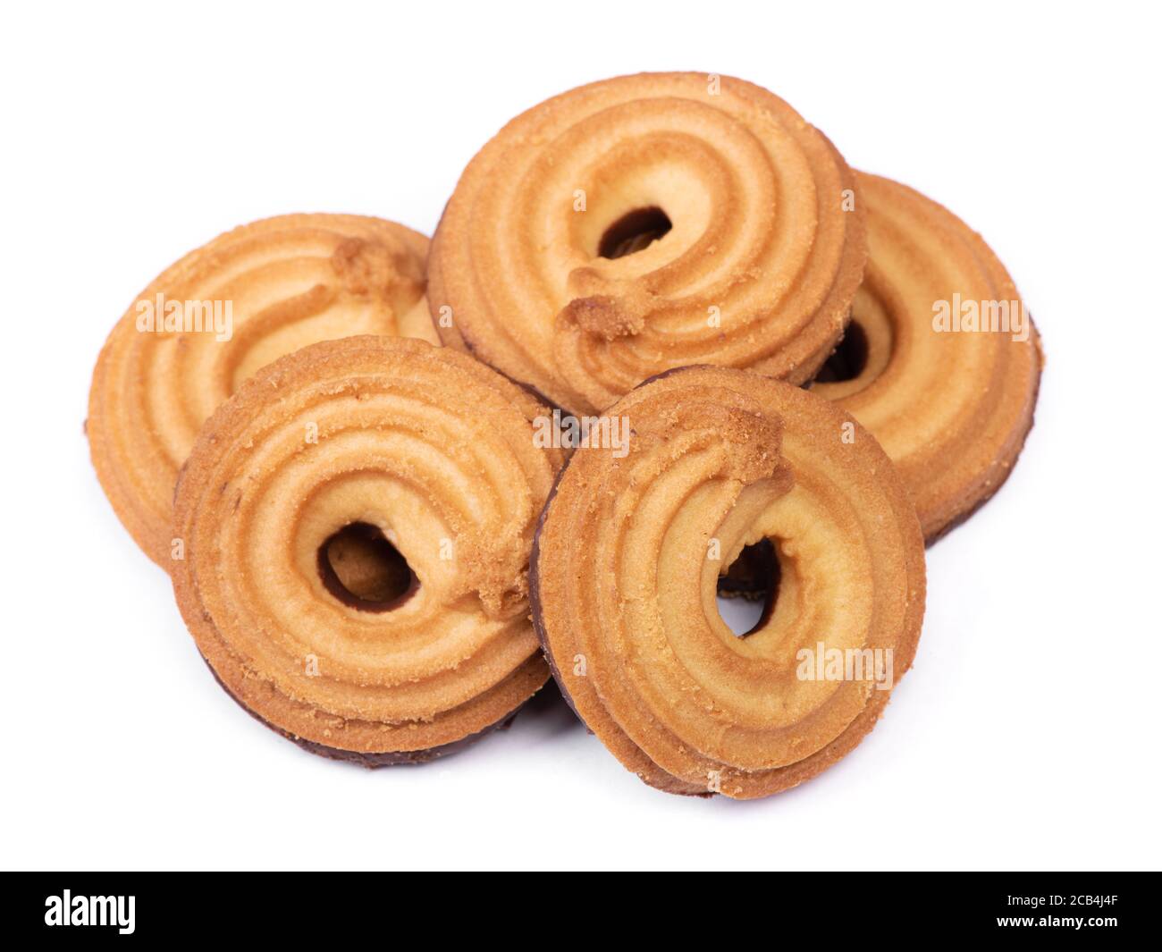 Heap of butter ring cookies with chocolate glaze on the back side ...