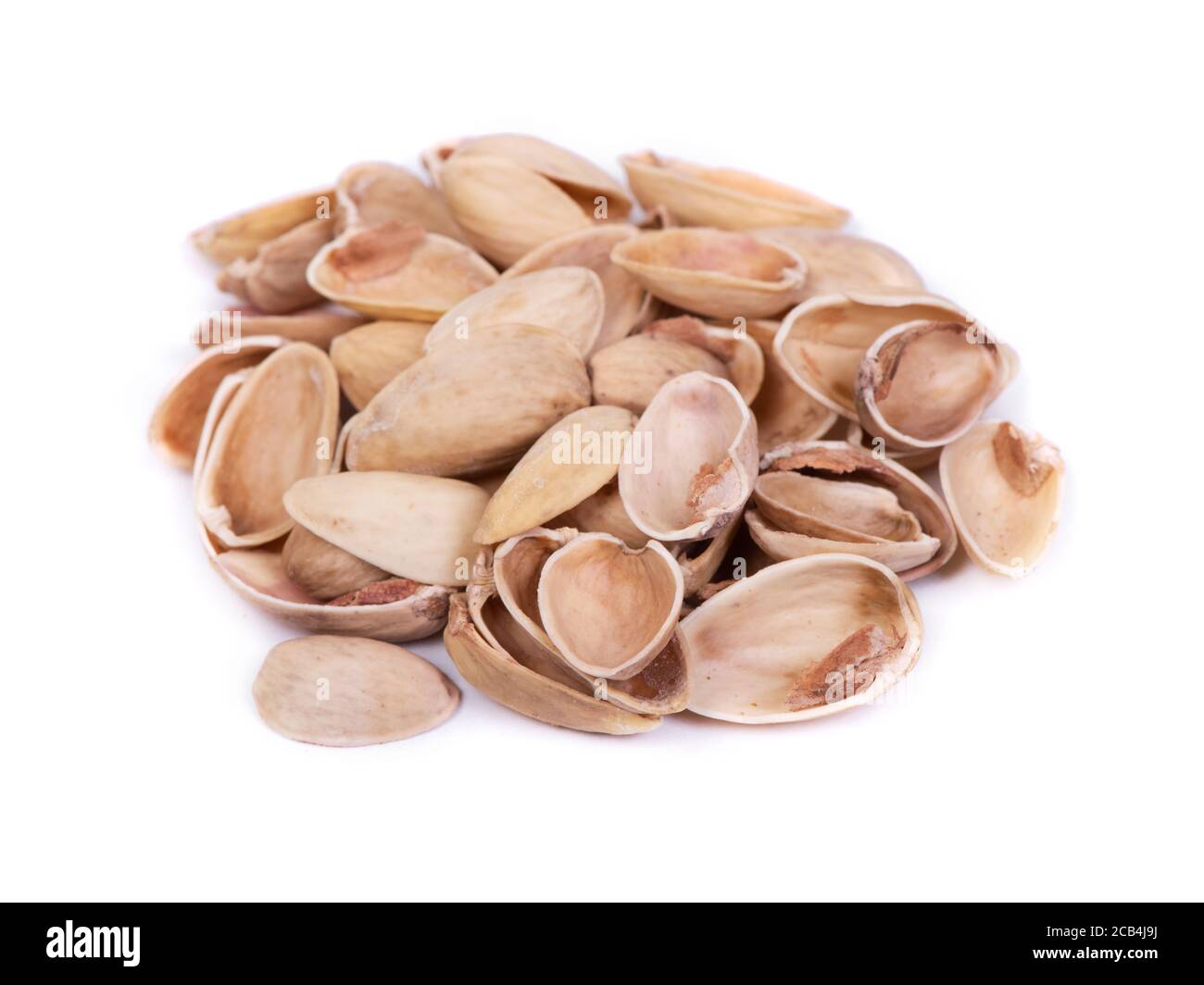 Heap of empty pistachios shells isolated on white background Stock ...