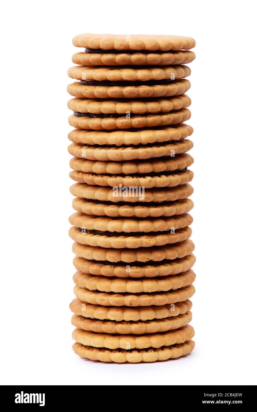 Stack of double round biscuit cookies isolated on white background ...