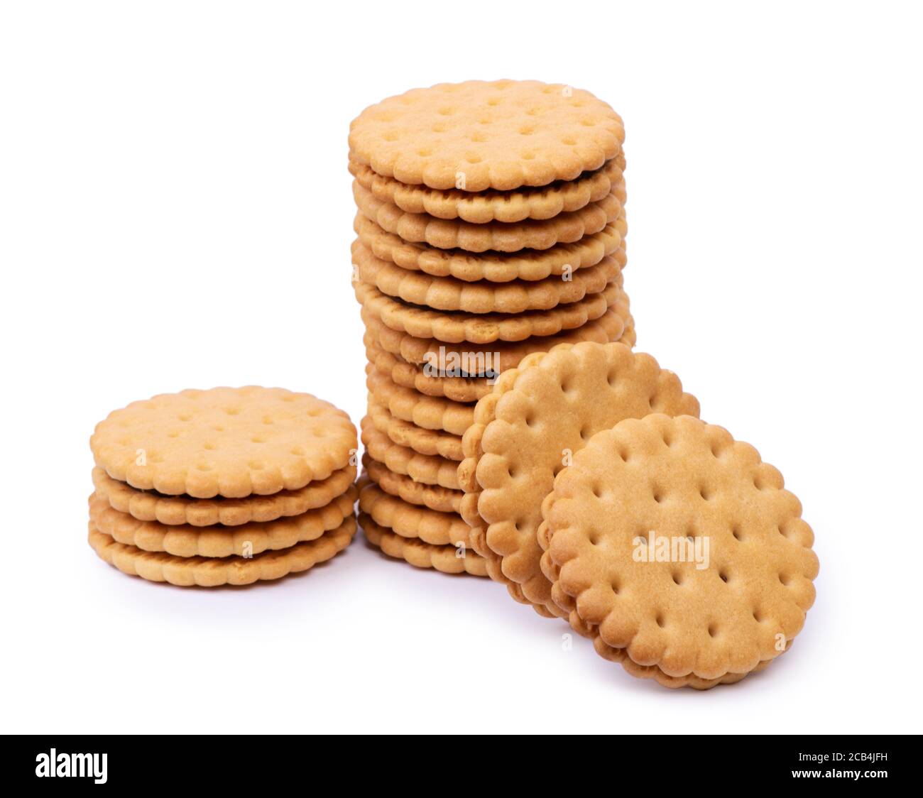 Stack of double round biscuit cookies isolated on white background ...
