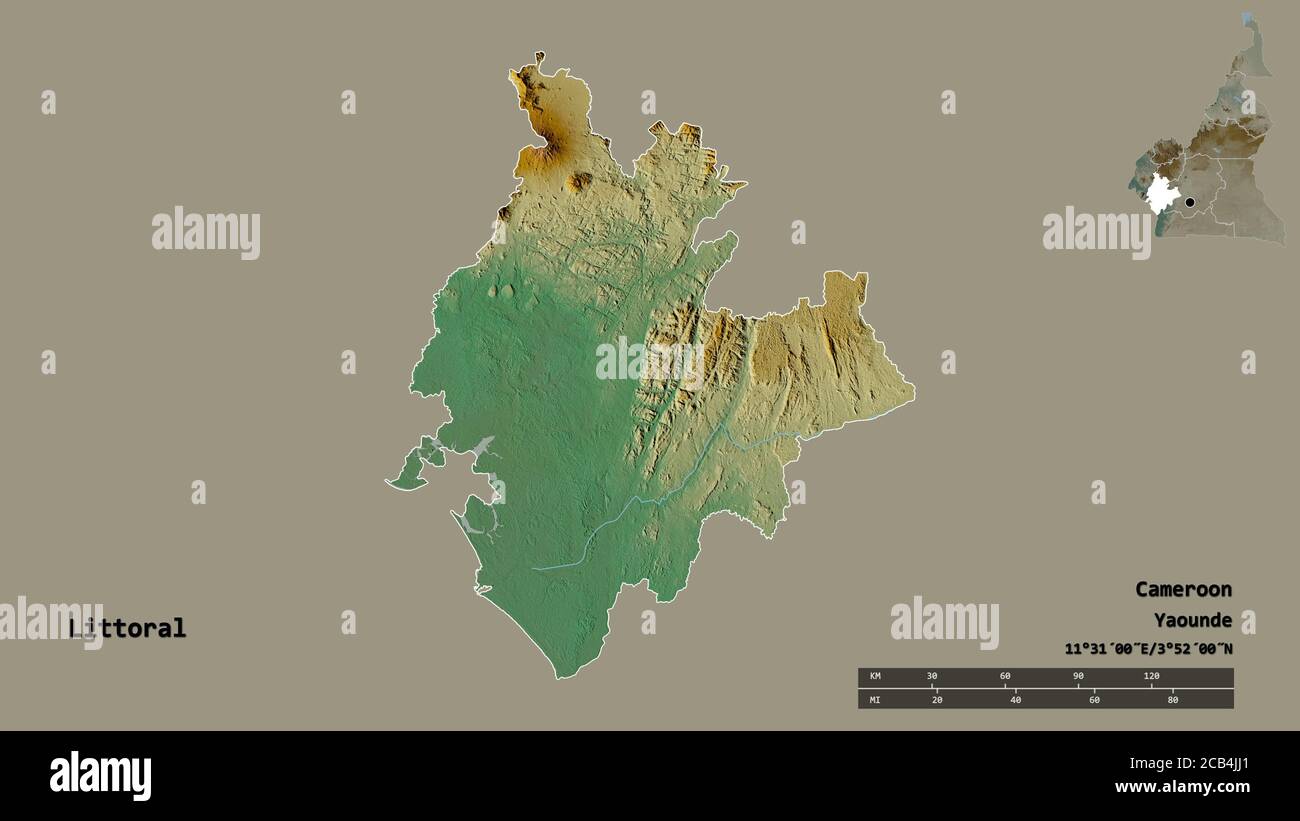 Shape of Littoral, region of Cameroon, with its capital isolated on ...