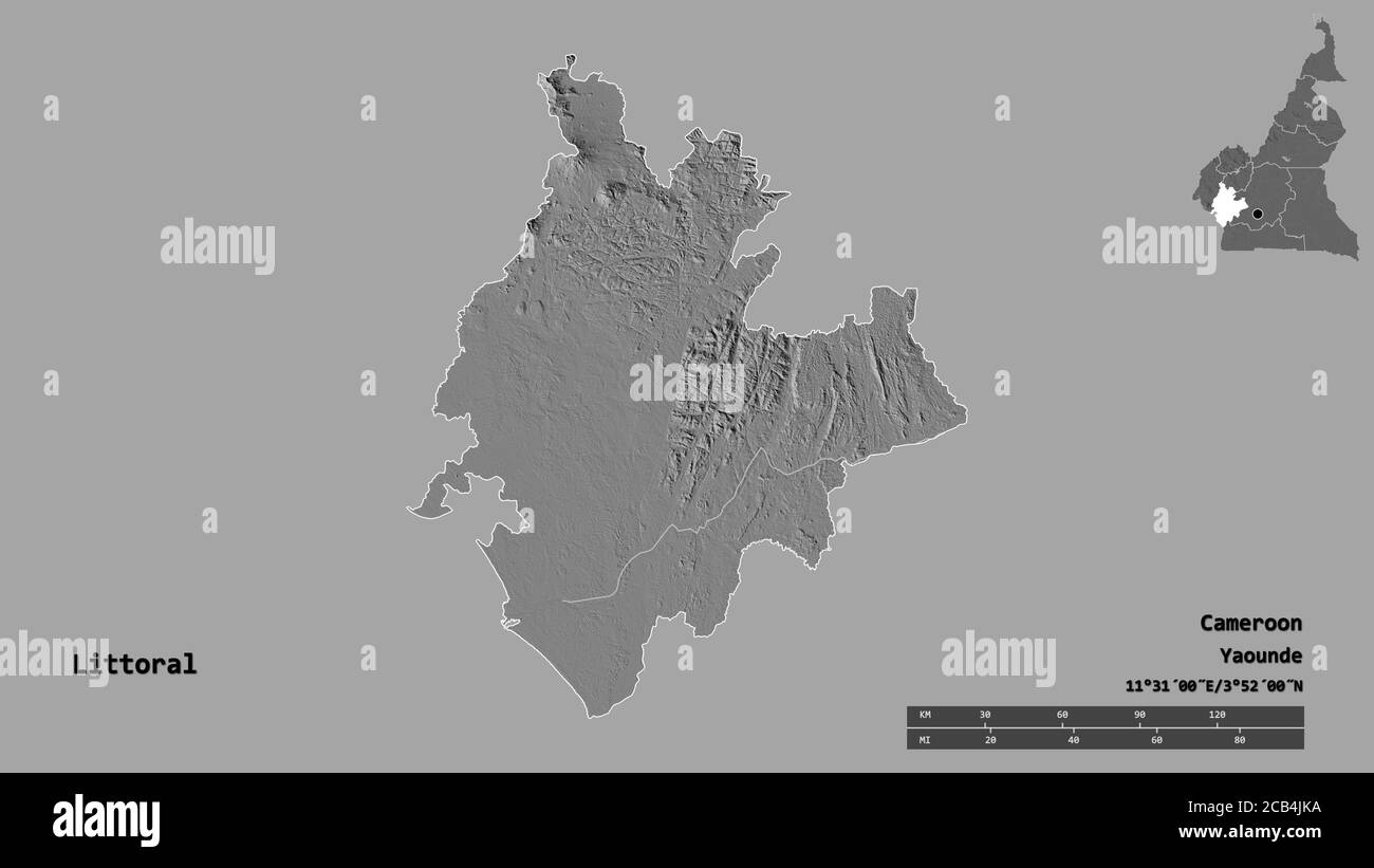 Shape of Littoral, region of Cameroon, with its capital isolated on ...