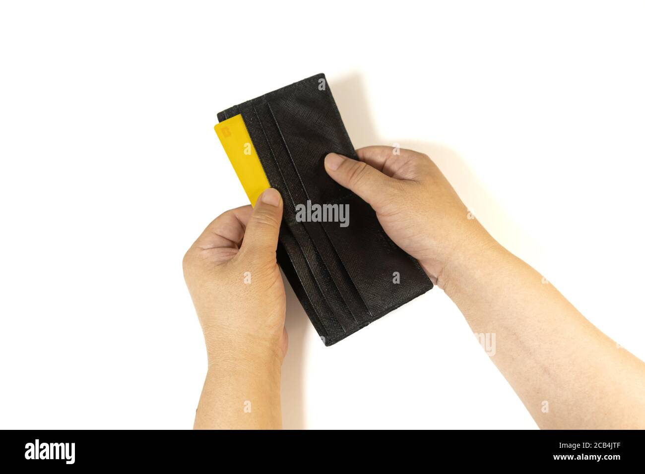 Hand holding wallet take out credit card on white background Stock ...