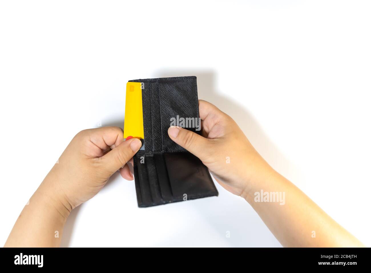 Hand holding wallet take out credit card on white background Stock ...