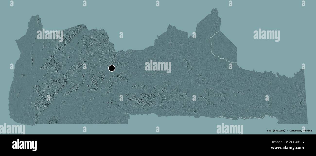 Shape of Sud, region of Cameroon, with its capital isolated on a solid ...