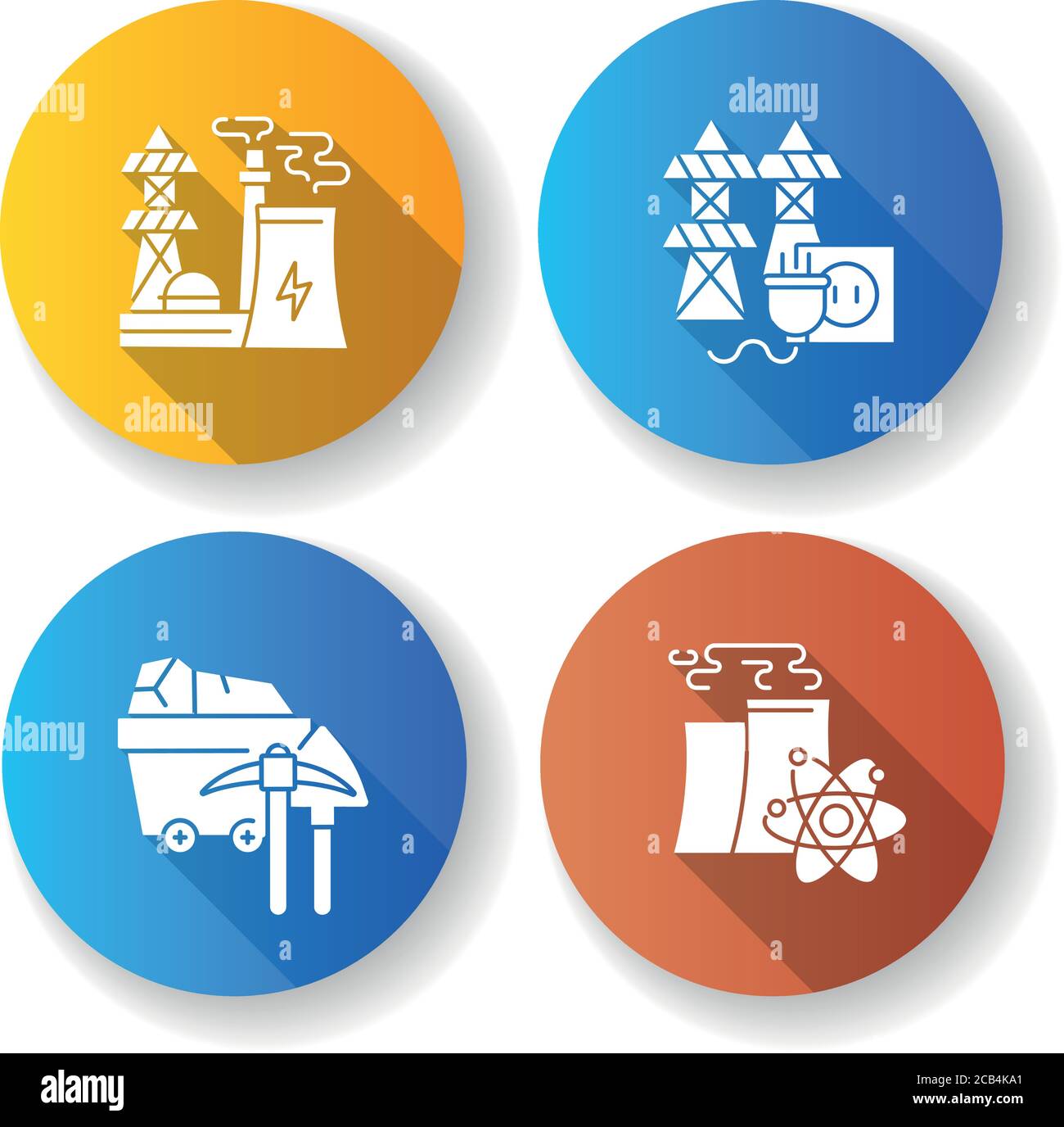 Energy manufacturing flat design long shadow glyph icons set. Electric ...