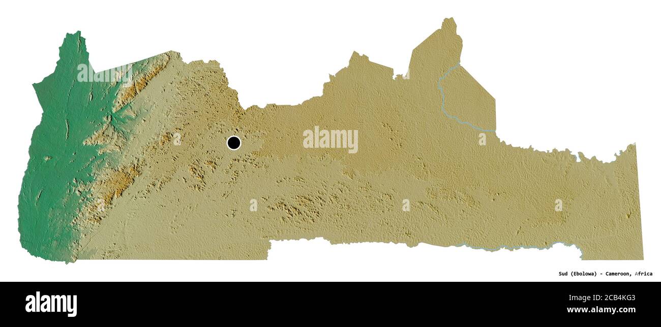 Shape of Sud, region of Cameroon, with its capital isolated on white ...