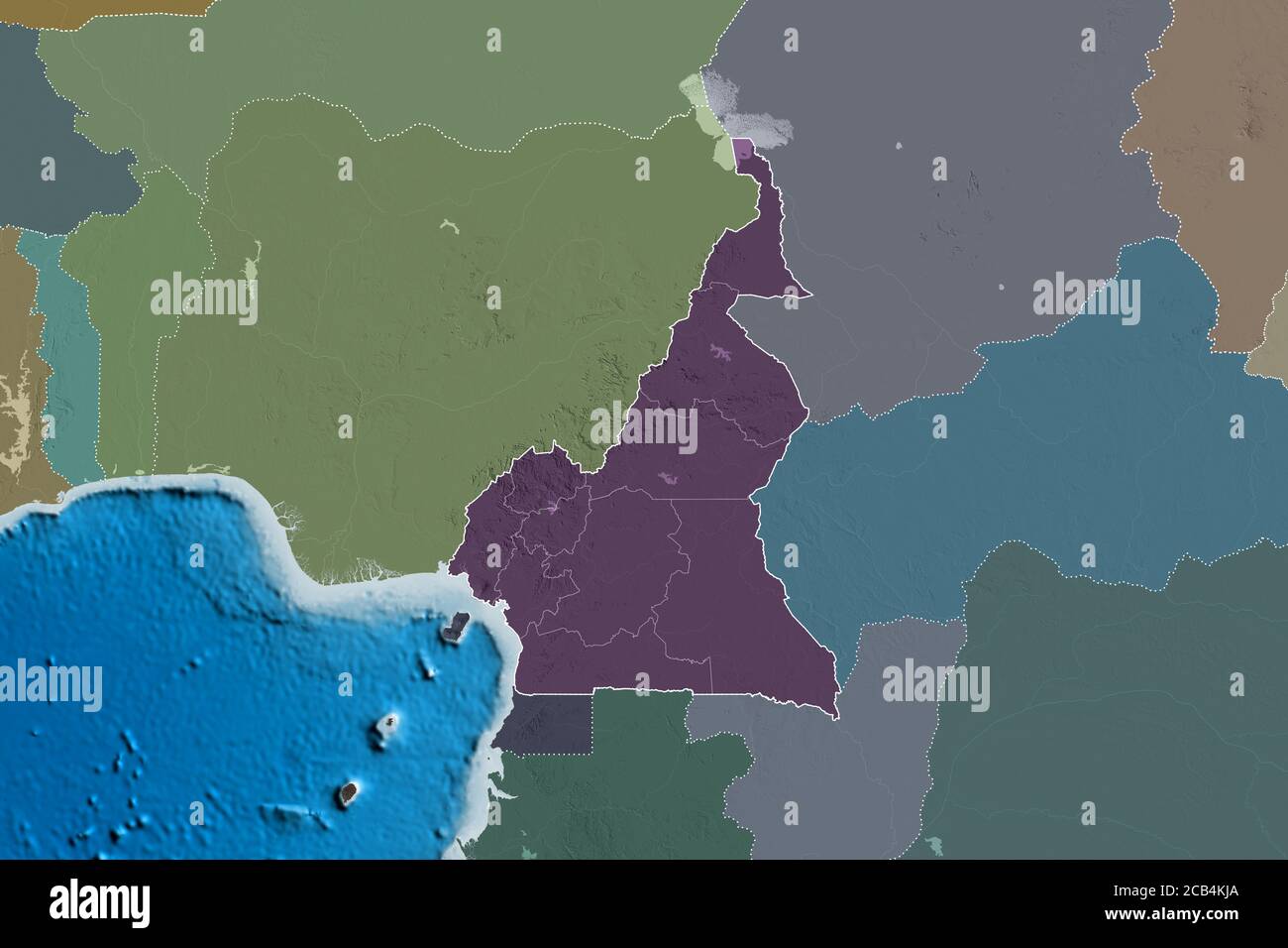 Extended area of Cameroon with country outline, international and ...