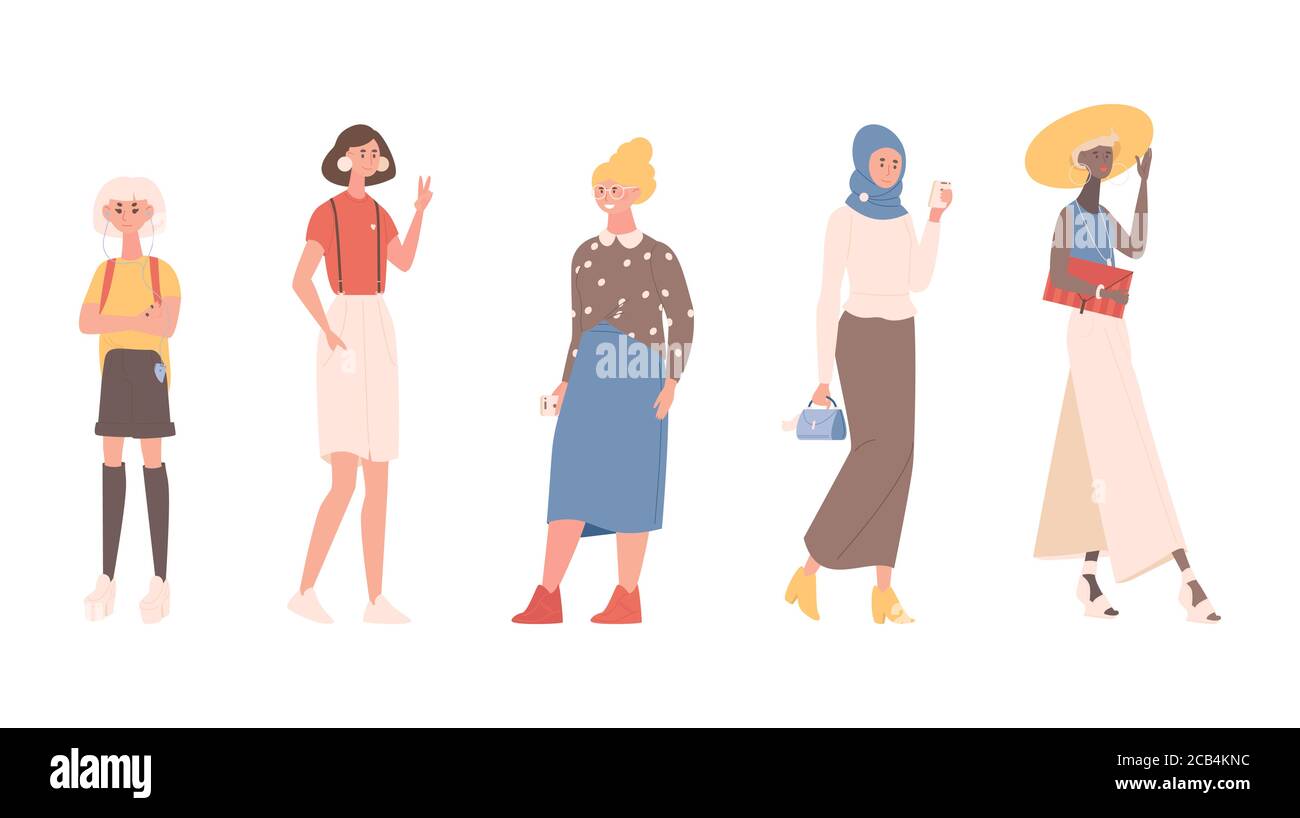 Group of young women of different ages, nationalities and cultures ...