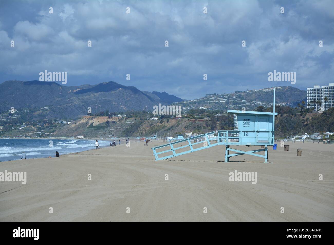 Blue lifeguard tower on the Santa Monica beach, California Stock Photo ...