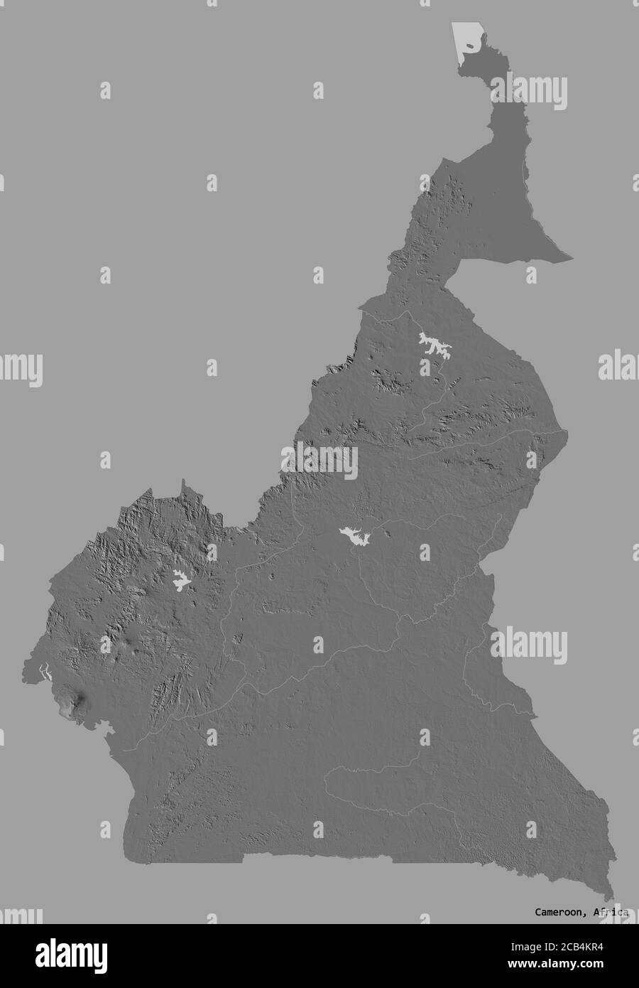 Shape of Cameroon with its capital isolated on a solid color background ...