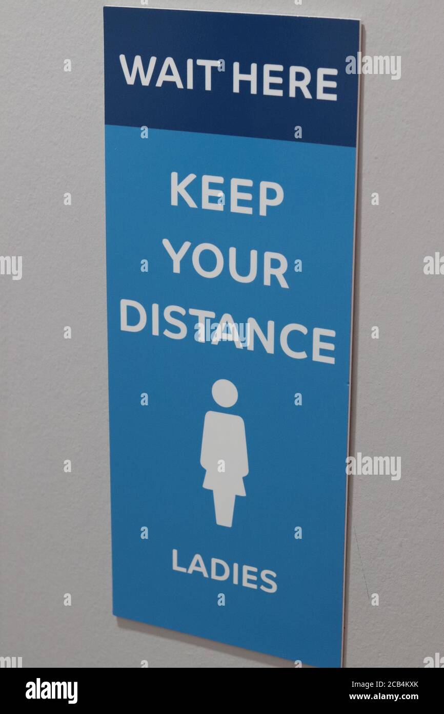 Vertical shot of a ladies' room blue sign hanging on the wall Stock ...