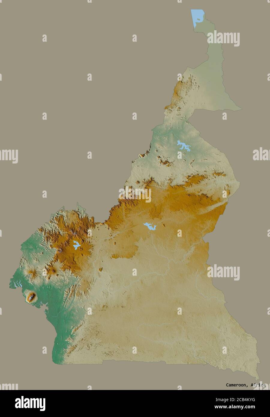 Shape of Cameroon with its capital isolated on a solid color background ...