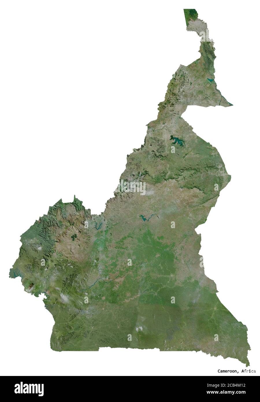 Shape of Cameroon with its capital isolated on white background ...