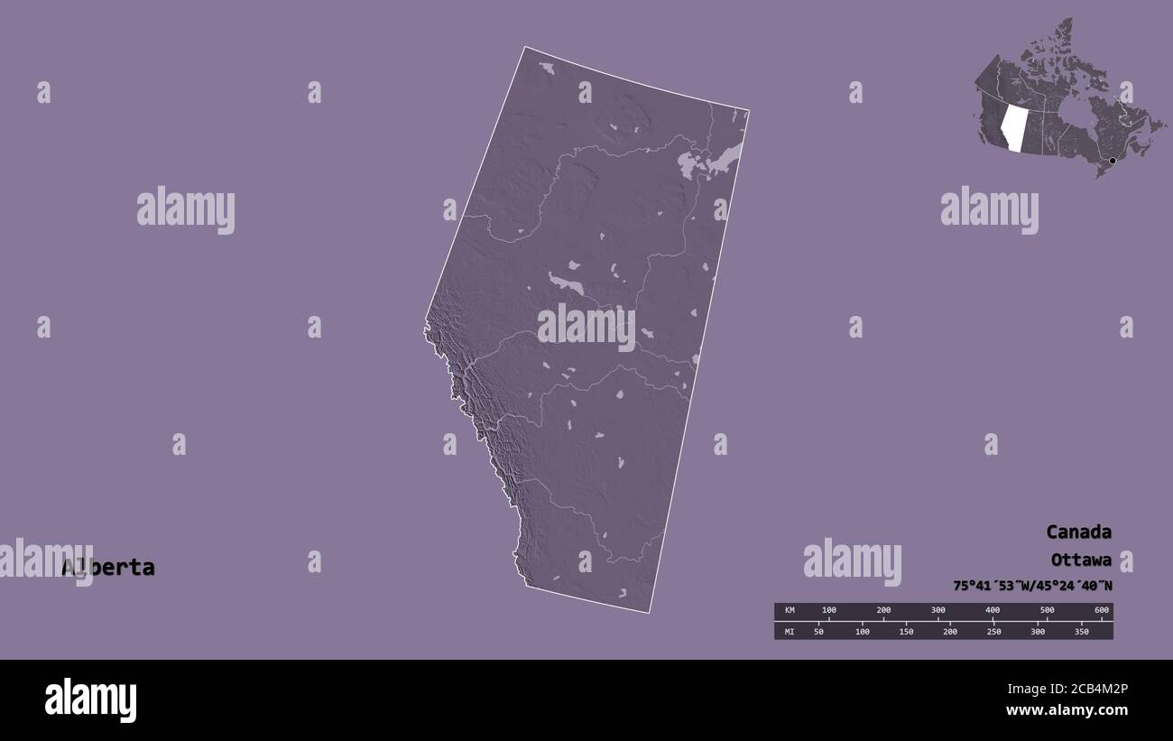 Shape of Alberta, province of Canada, with its capital isolated on ...