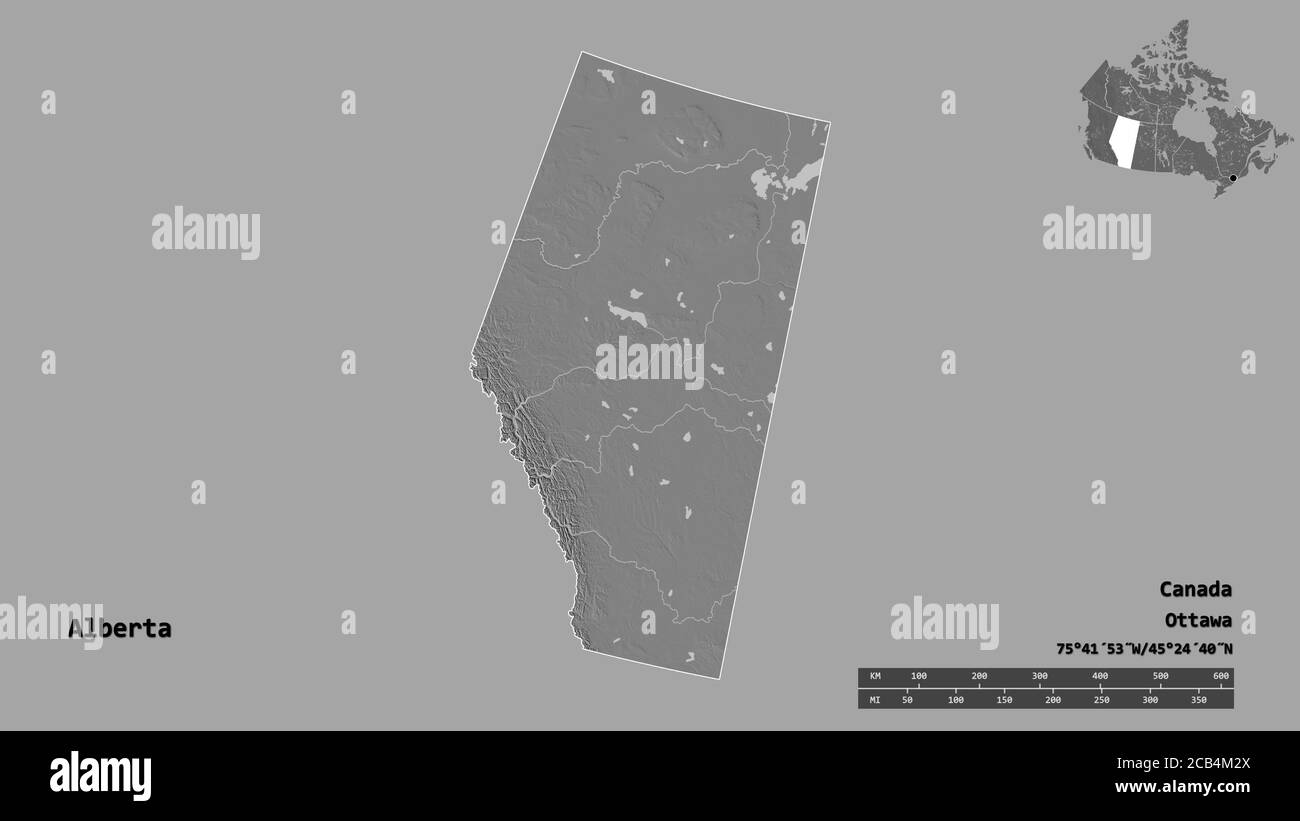 Shape of Alberta, province of Canada, with its capital isolated on ...